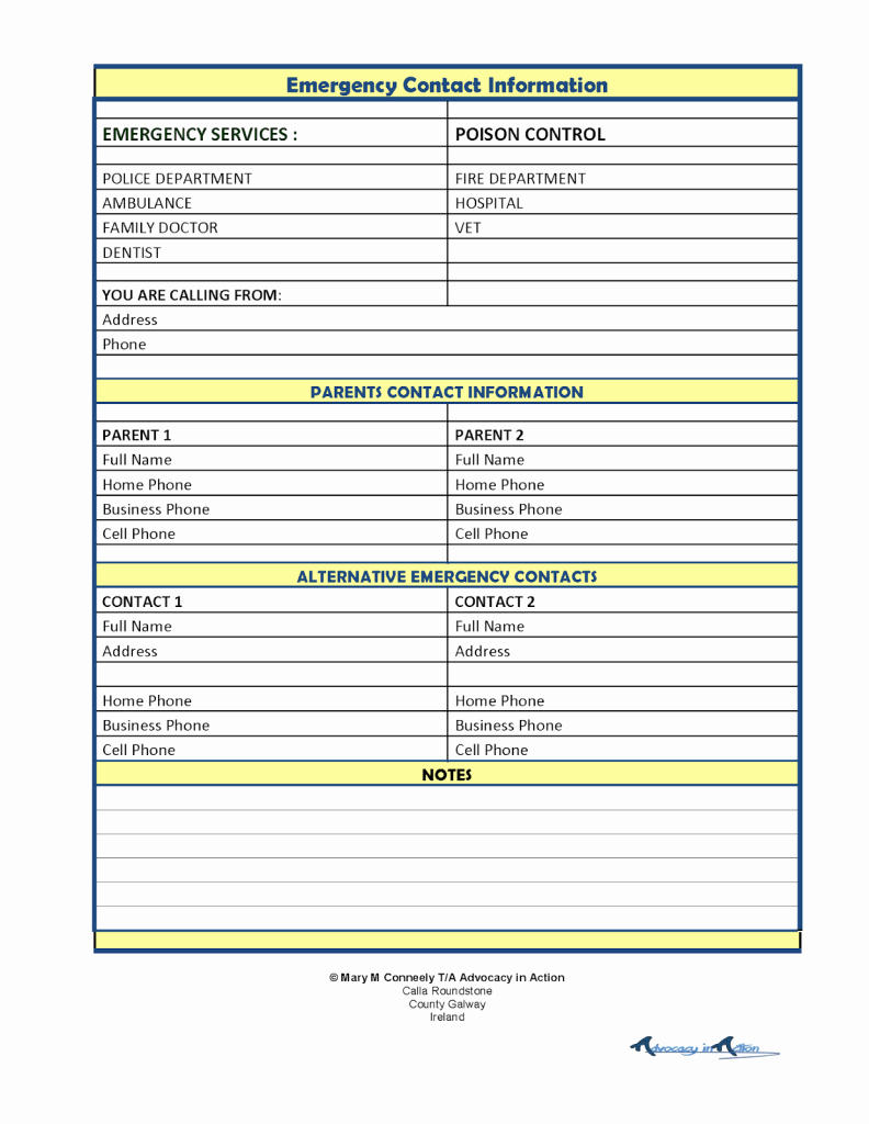50 Emergency Contact List For Babysitters Ufreeonline Template