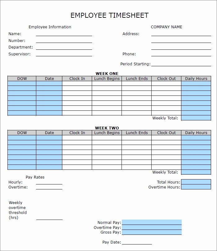 50 Bi Monthly Timesheet Template Excel 