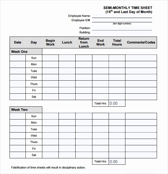 50 Bi Monthly Timesheet Template Excel