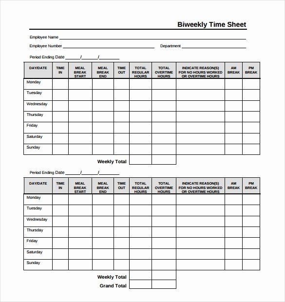 44 Bi Weekly Timecard With Lunch