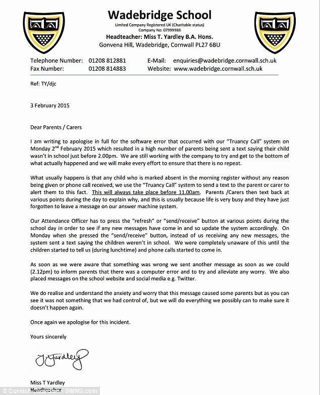 50 Child Absent From School Letter