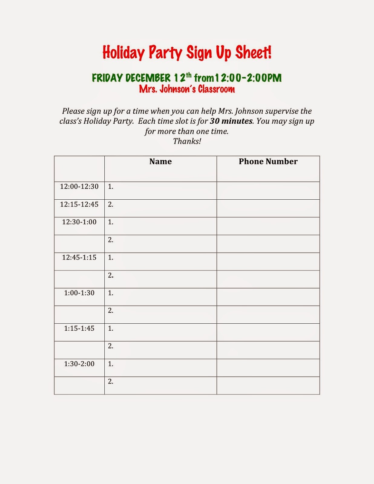 48 Christmas Sign Up Sheet Templates