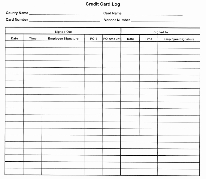 Credit Card Sign Out Sheet Unique 4 Credit Card Log Templates Word