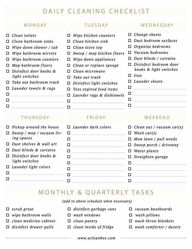 50 Daily Cleaning Checklist For Office Ufreeonline Template