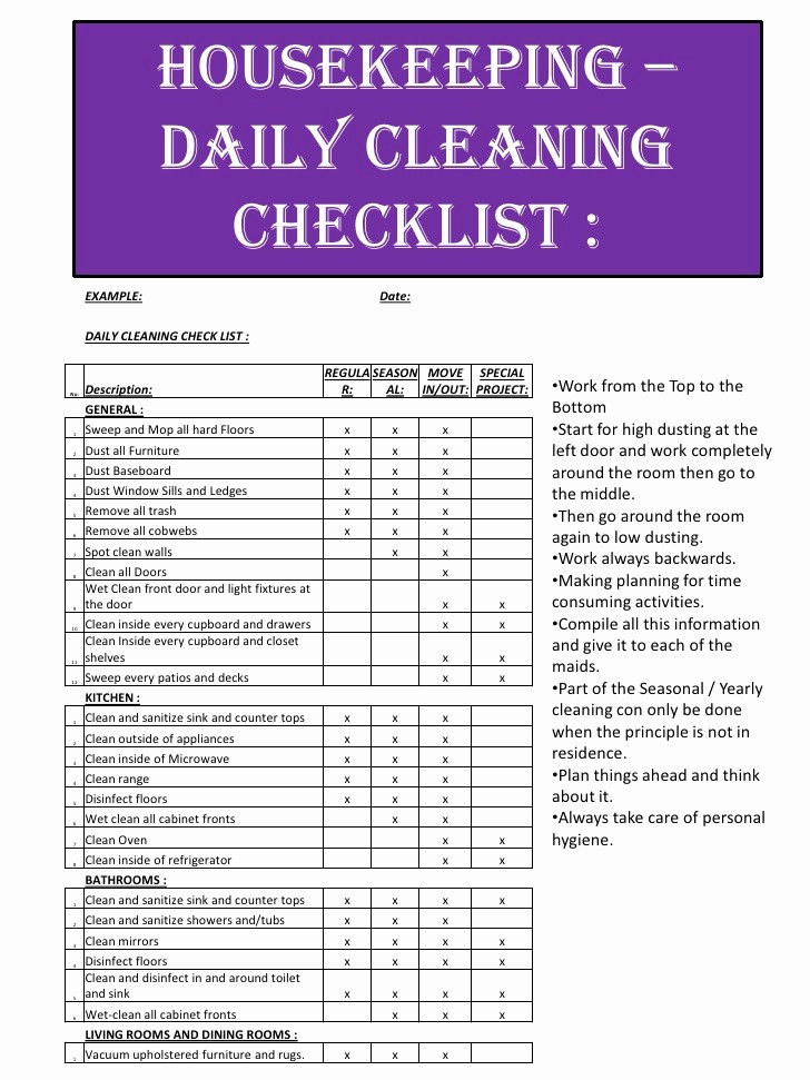 50 Daily Cleaning Checklist For Office