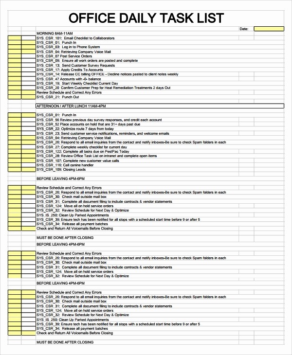 Daily Office Cleaning Checklist