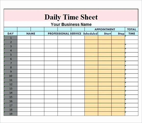 Daily Time Card Template Excel Inspirational Daily Time Sheet Format In 