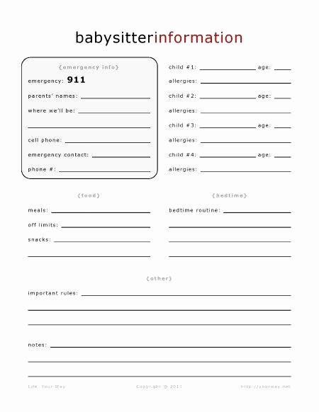 Emergency Contact List For Babysitters Inspirational Babysitter Info 