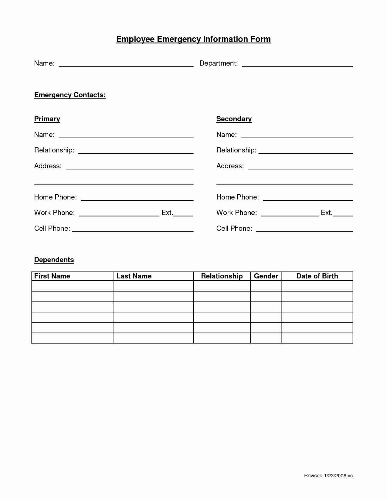50 Employee Emergency Contact Form Word
