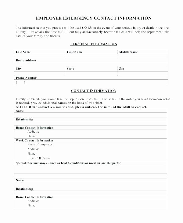 50 Employee Emergency Contact Form Word Ufreeonline Template