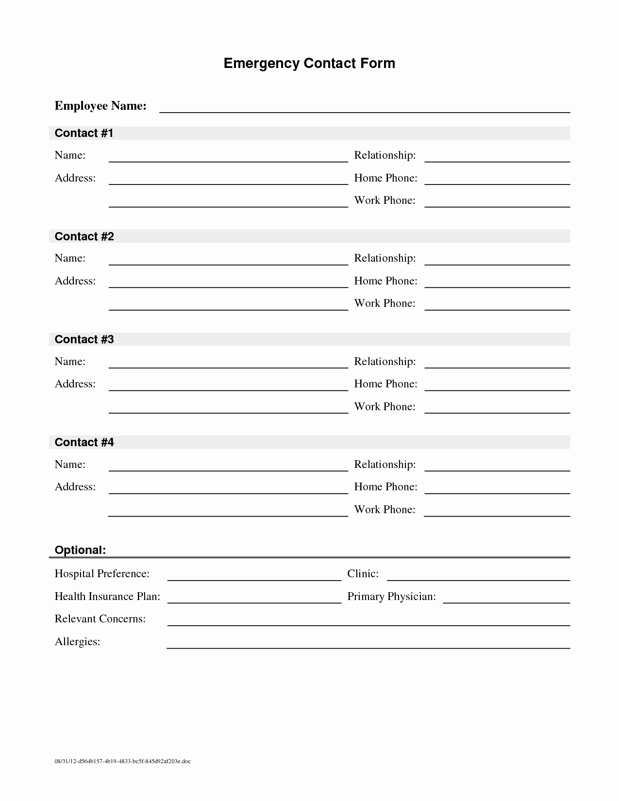 50 Employee Emergency Contact Form Word