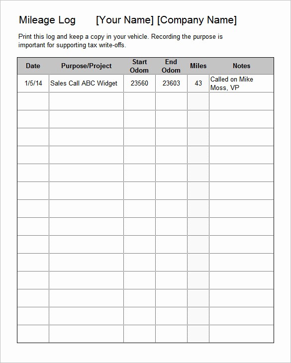 50 Example Mileage Log For Taxes Ufreeonline Template