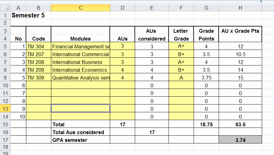 50 Excel Formula To Calculate Gpa Ufreeonline Template
