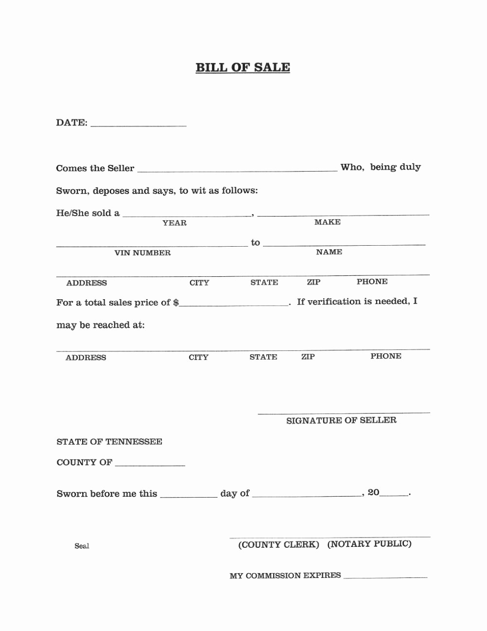 Printable Bill Of Sale Form Florida