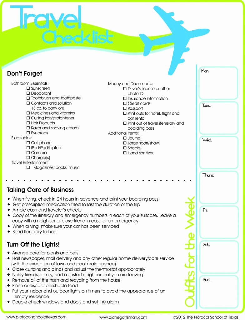 50 International Travel Packing List Template