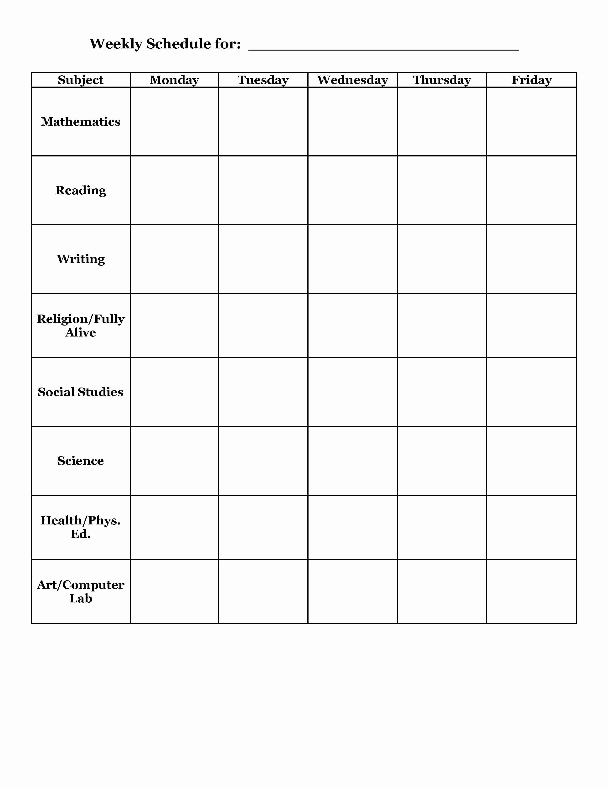 41 Monday Through Friday Hourly Calendar