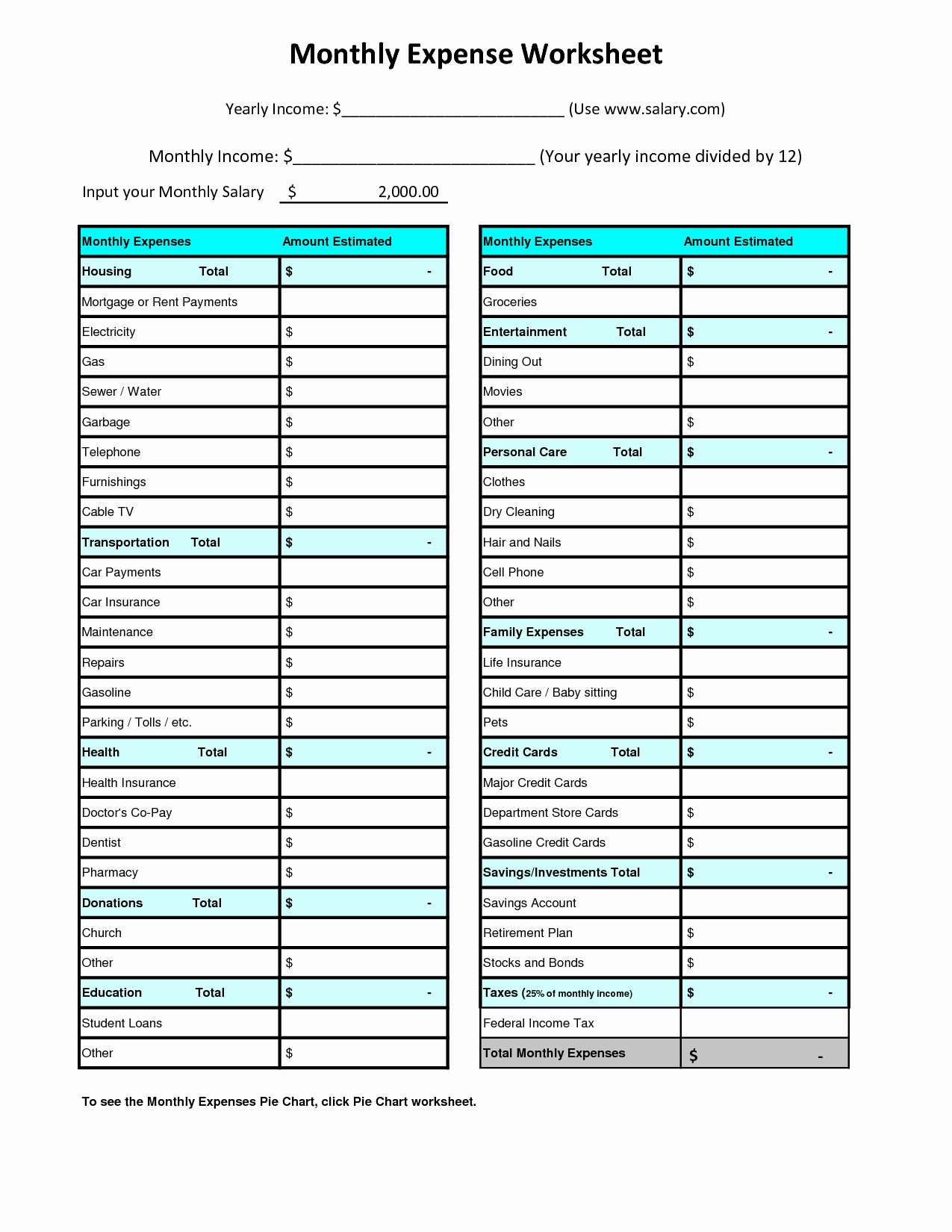 50 Monthly Income And Expense Worksheet Ufreeonline Template
