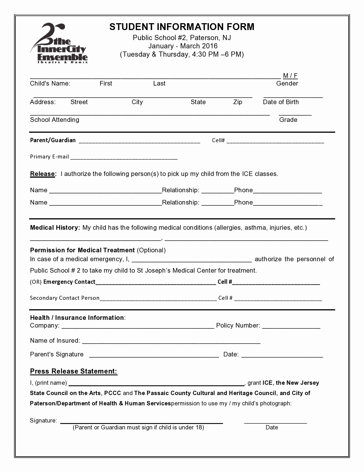 50 Personal Information Form For Students