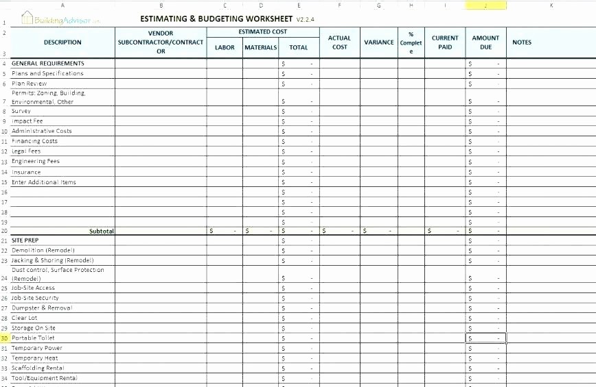 50 Residential Construction Cost Breakdown Excel