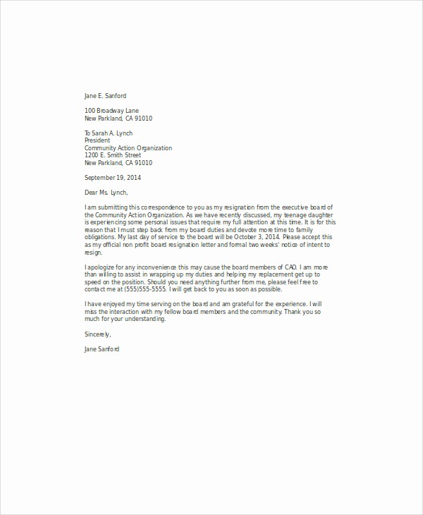 50 Resignation Letter From Nonprofit Board