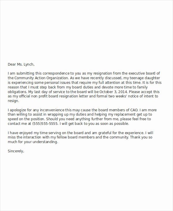 50 Resignation Letter From Nonprofit Board