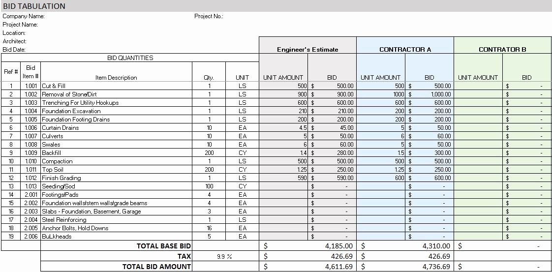 50 Standard Bid Form For Construction Ufreeonline Template